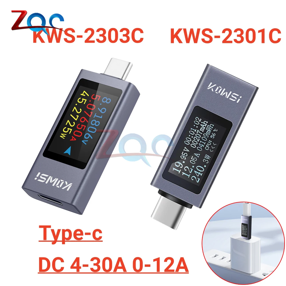 KWS-2303C-Type-C-Current-and-Voltage-Monitor-DC-4-30V-0-12A-Power-Meter ...