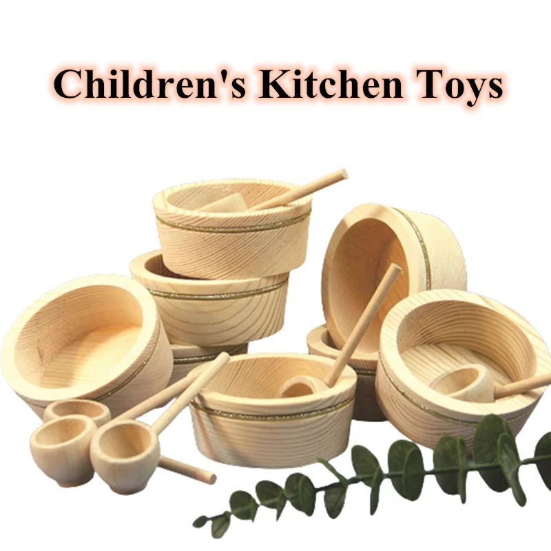 Children-s-Wooden-Mini-Kitchen-Toy-2pcs-Pine-Wood-Simulation-Bowl-Early ...