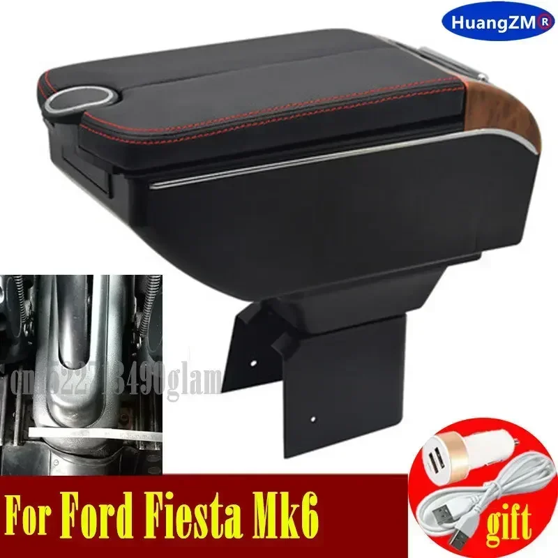 for-Ford-Fiesta-Mk6-armrest-box-Double-doors-open-7USB-Centre-Console ...