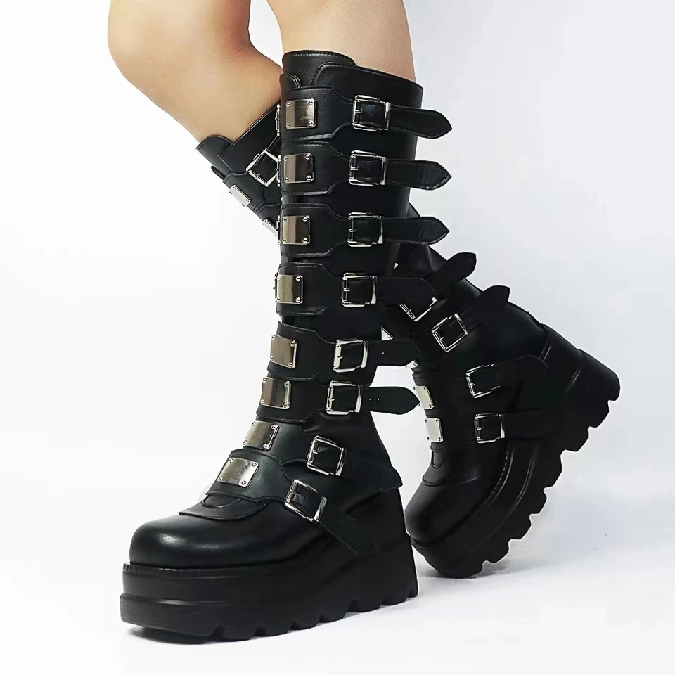 Long Boots Women Gothic Shoes Platform Knee High Boots Punk Black Sexy ...