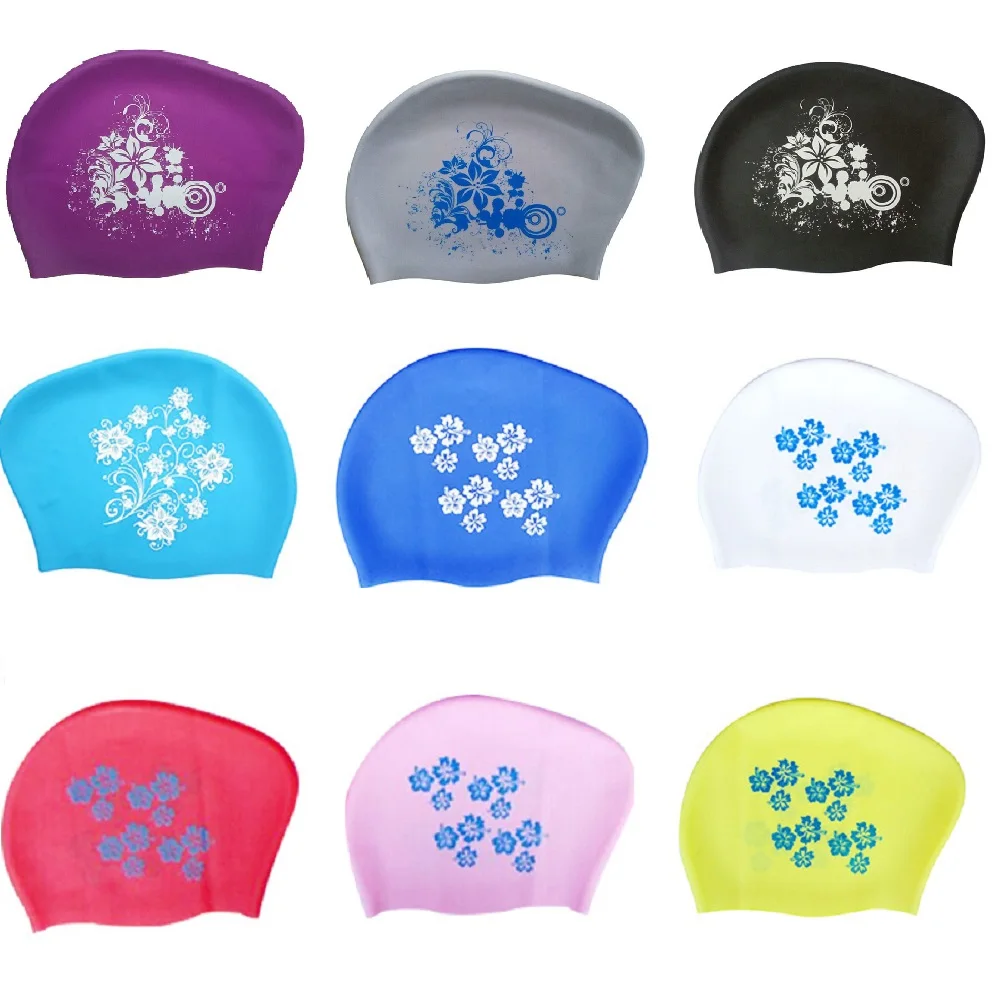 Women-Silicone-Waterproof-Swimming-Cap-Ladies-Long-Hair-Protection-High ...