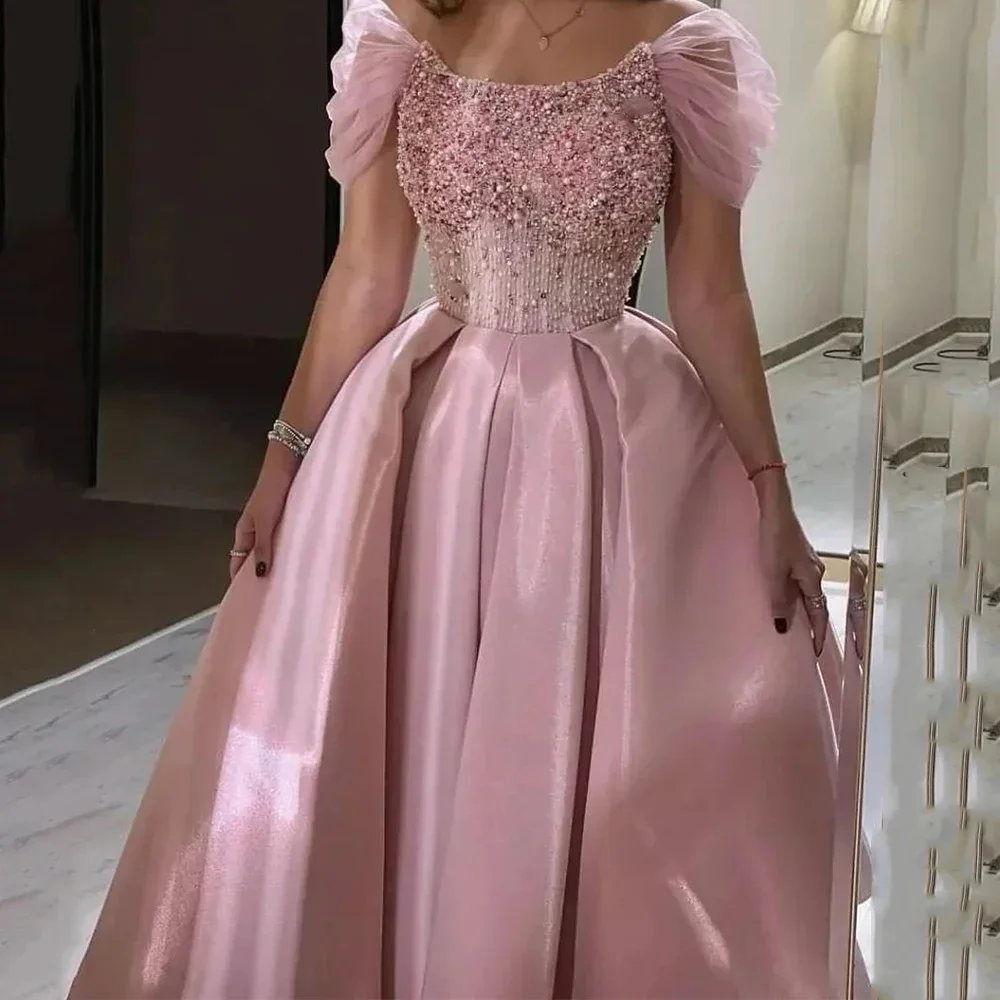 Customized-Prom-Dresses-Ankle-Length-A-Line-Pearls-Beading-Off-The ...