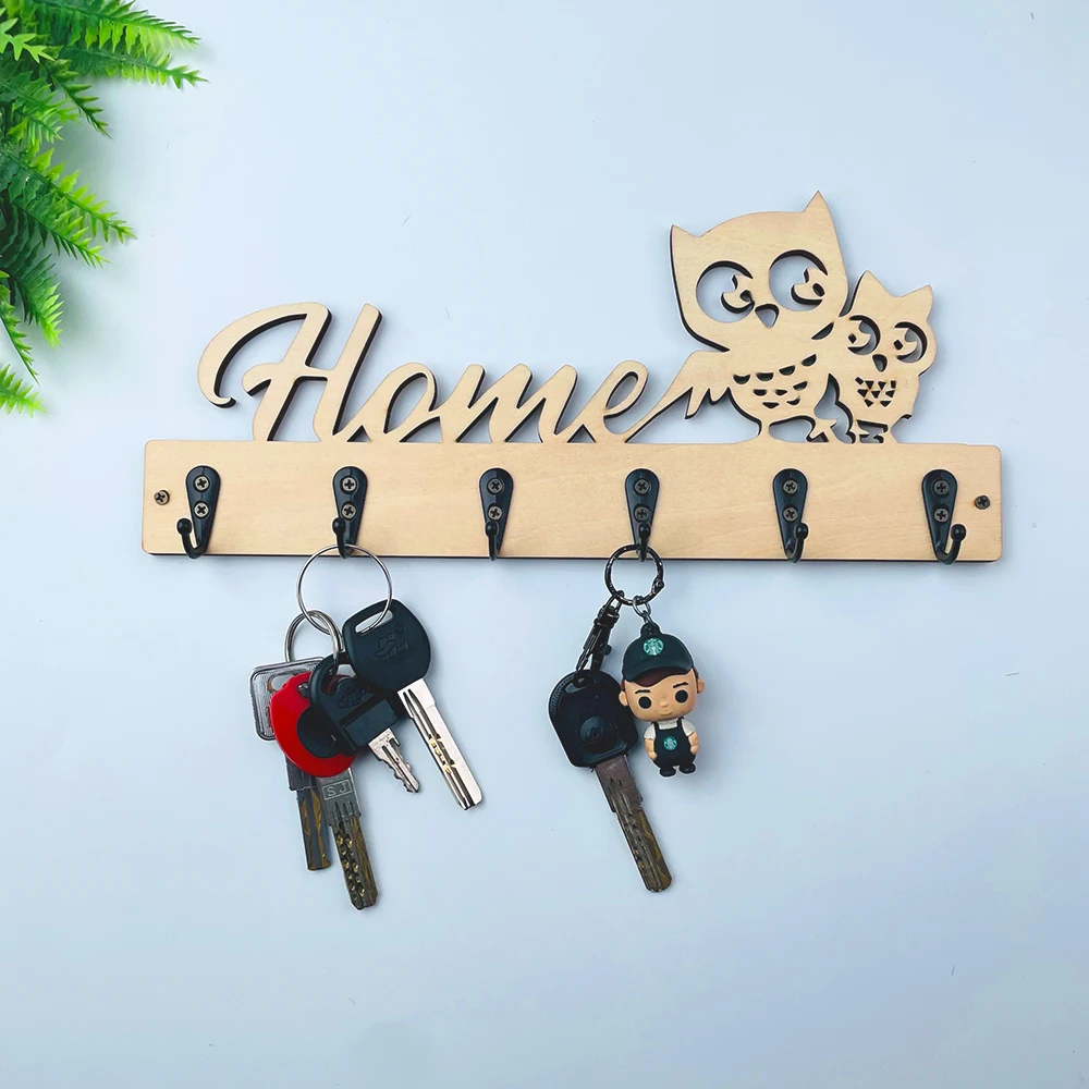 Wood-Key-Hooks-Holder-for-Wall-Decorative-Entryway-Welcome-Home-Sign ...