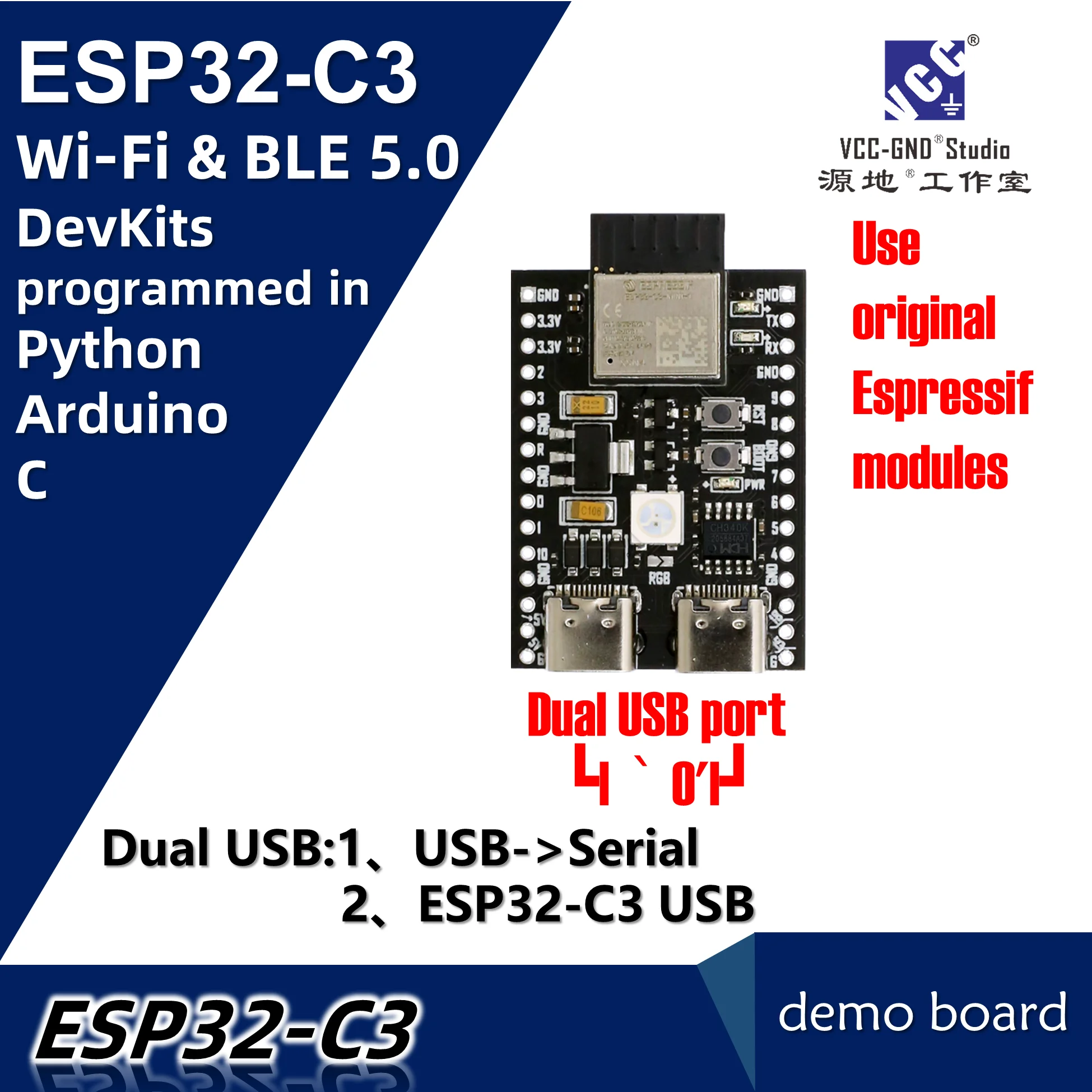 YD-ESP32-C3-ESP32-C3-DevKitM-1-Dual-USB-development-board-Pyboard-CircuitPython-Micropython-wifi ...