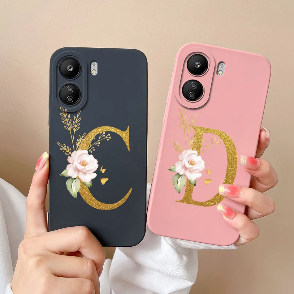 Phone Case For Redmi 13C Elegant Letter Soft Liquid Silicone Full ...