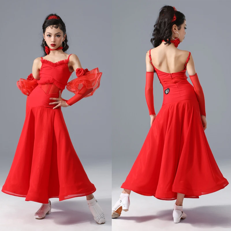 Kids-Performance-Dancing-Dresses-Red-Ballroom-Dance-Competition-Dress ...