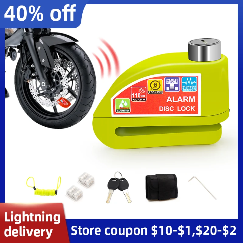 Motorcycle Bicycle Lock Alarm Safety Protection Padlock Disc Aluminum ...