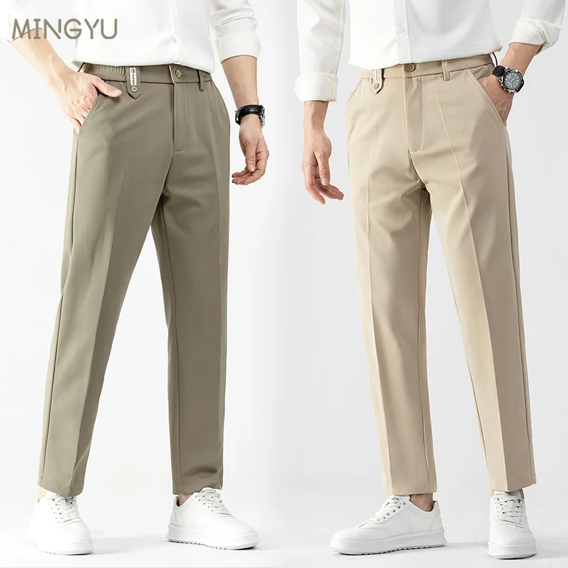 Autumn-Smooth-Khaki-Ankle-Length-Pants-Men-Business-Suit-Pant-Solid ...