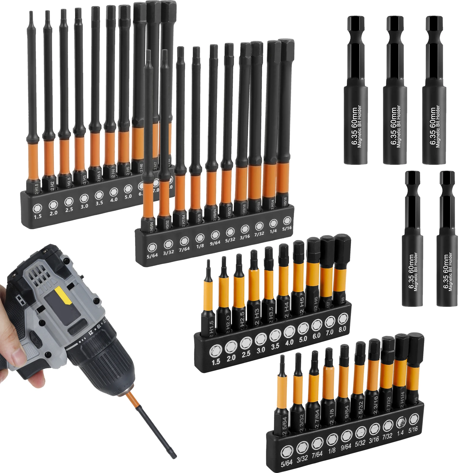 Impact Hex Head Allen Wrench Drill Bit Set Metric/SAE 1/4" Hex-Shank S2 ...