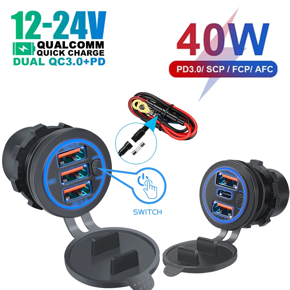 12V-24V-Triple-Ports-68W-USB-C-Multiple-Car-Charger-Socket-PD3-0-3USB ...
