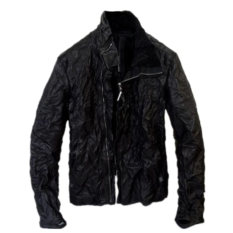 Men's Leather Jacket Calfskin Motorcycle Biker Gothic Style Coat ...