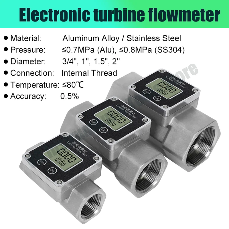 Electronic Turbine Flow Meter Stainless Steel Waterproof Flowmeter ...