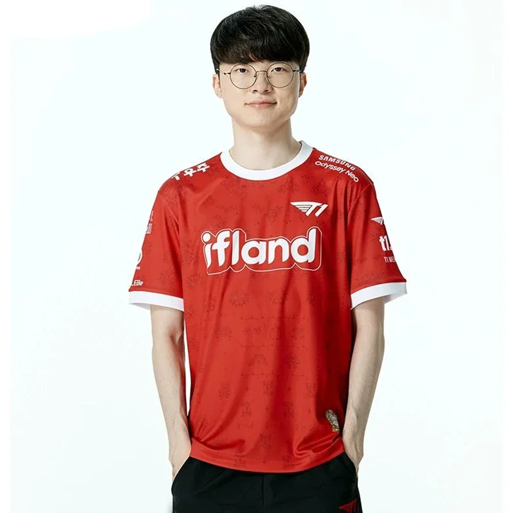 2023-LOL-T1-Red-Black-Jersey-LCK-SKT-Faker-Keria-Zeus-Oner-Gumayusi ...