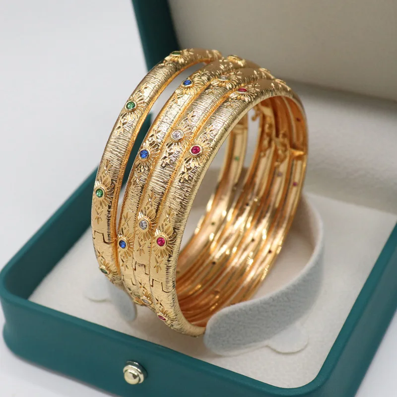 Gold-Plated-Bangles-with-White-Rhinestones-Women-s-Luxury-Jewelry-Saudi ...