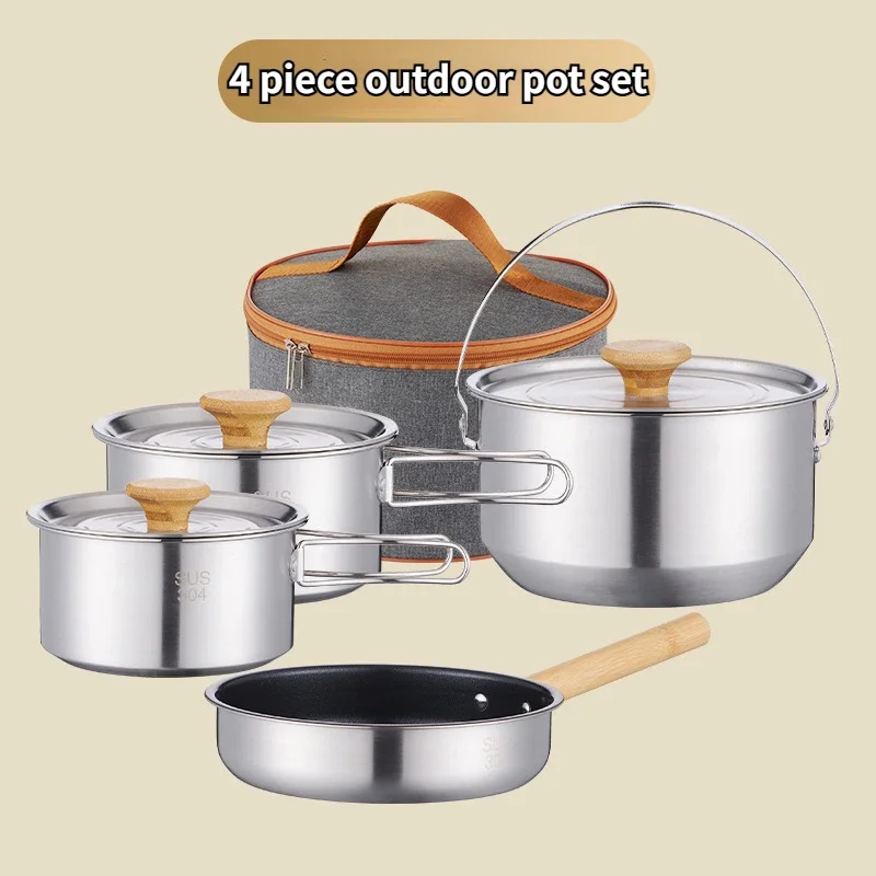 304-Stainless-Steel-Set-Pot-Outdoor-Camping-Foldable-Handle-Frying-Pan ...