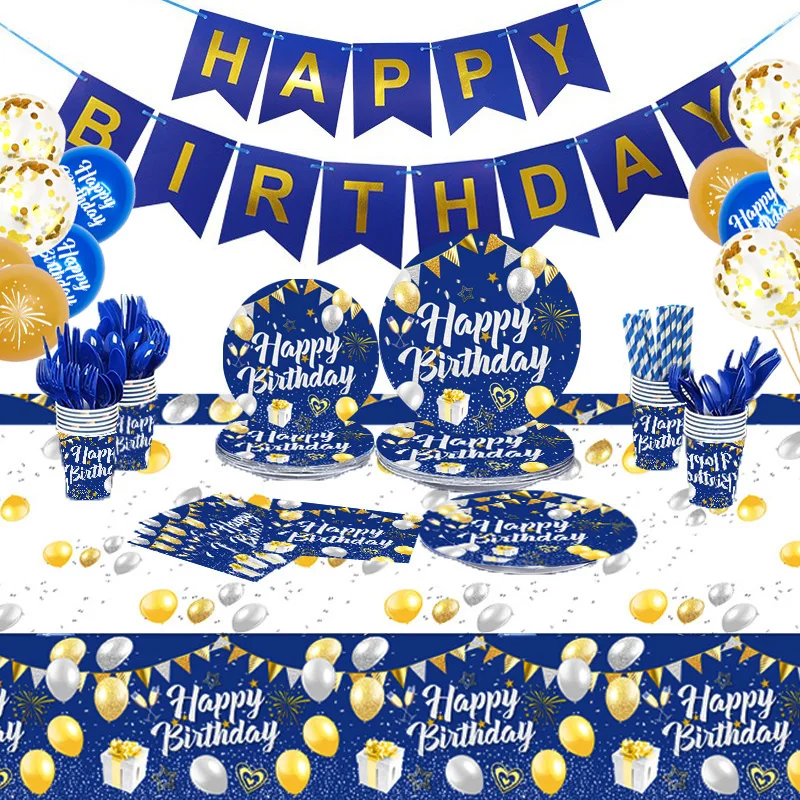 Blue-Birthday-Party-Decoration-Dinnerware-Set-for-Boys-1-Year-Old ...