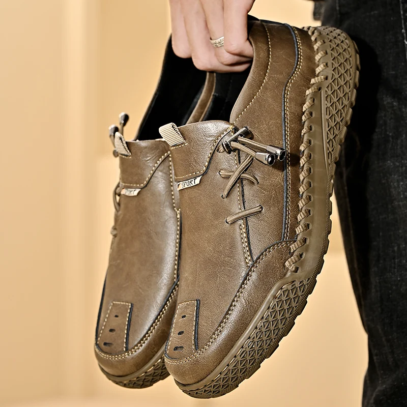 Men Casual Leather Loafers Handmade Outdoor Casual Trainers Fashion ...