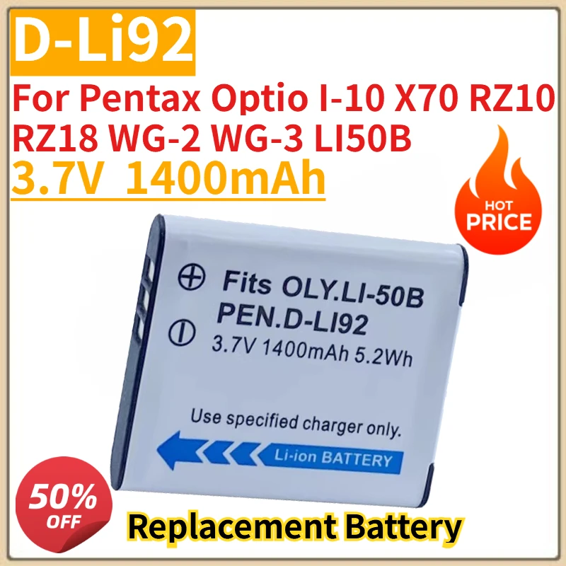 High Quality New D-Li92 Camera Batteries for Pentax Optio I-10 X70 RZ10 ...