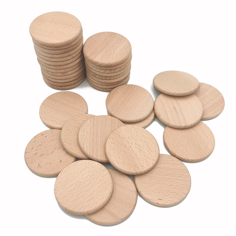25mm-70mm Natural Beech Wood Slices Unfinished Solid Wooden Coins ...