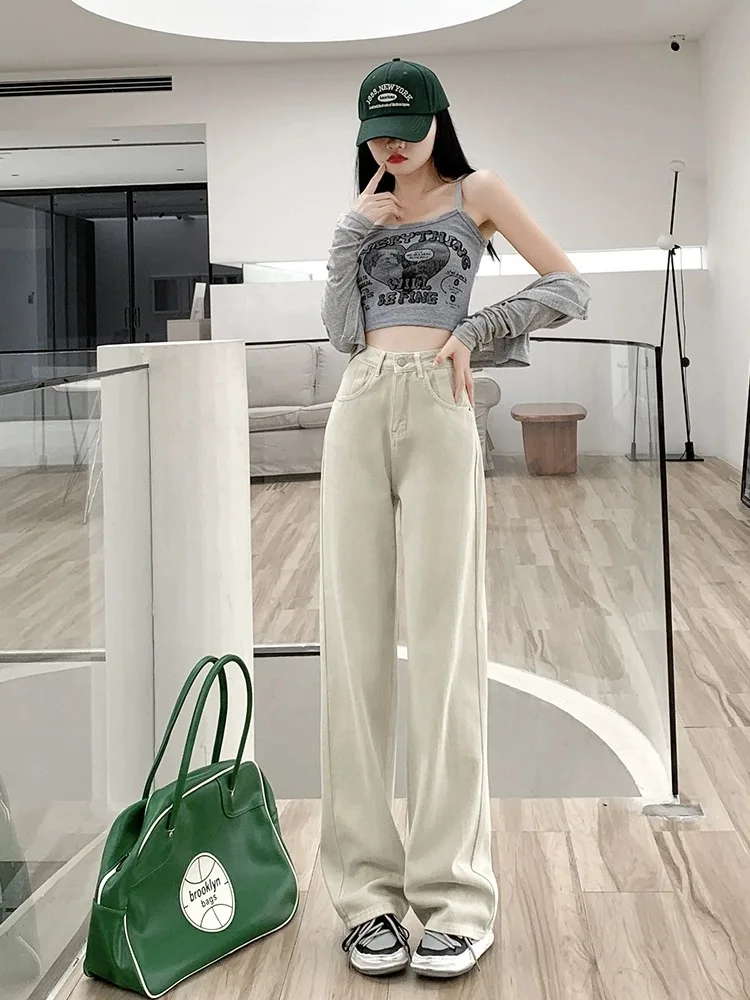 Simple-High-Waist-Slim-Loose-Women-Jeans-Chic-Streetwear-Straight-Full-Length-Casual-Fashion ...