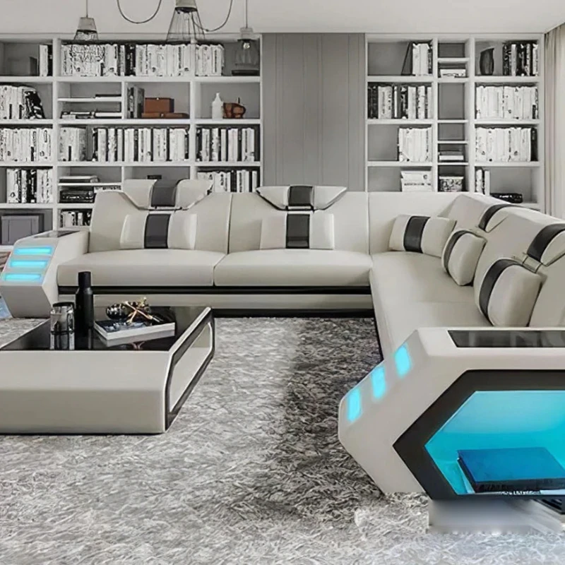 Modern Living Room Sofa Set Genuine Leather Sofas With Usb Music ...