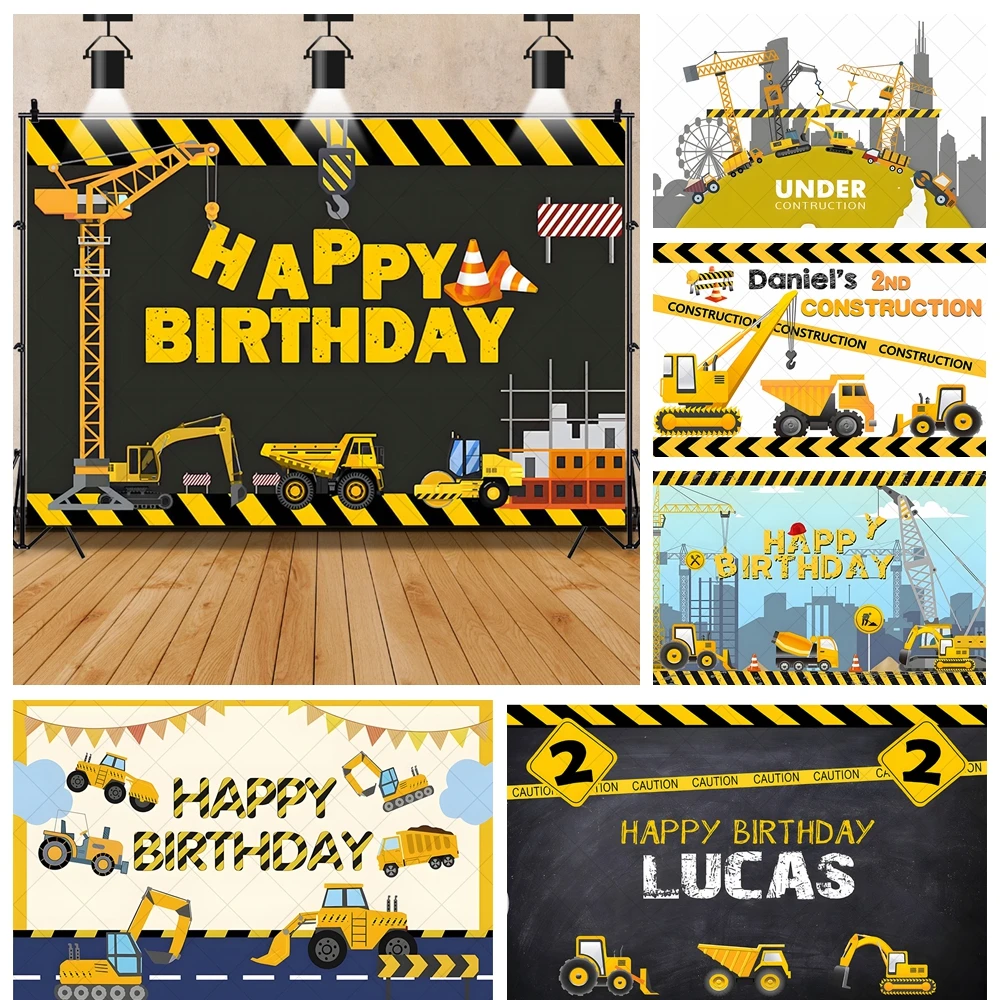 Cartoon Excavator Truck Construction Site Cool Boy Kids Birthday Party ...