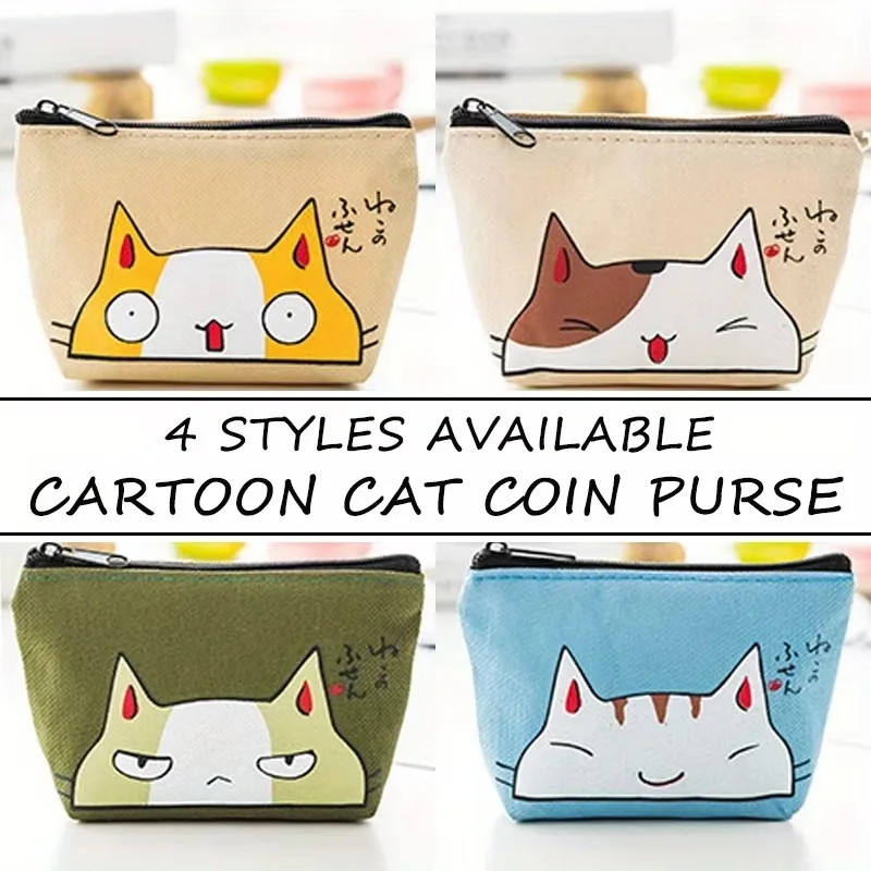 Small Cute Cartoon Cat Head Coin Purses Women Wallets Animal Card ...