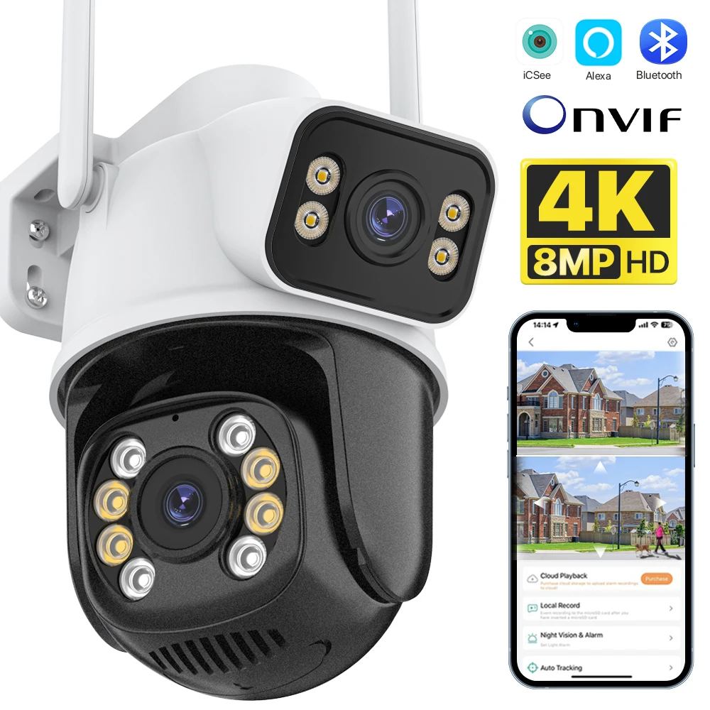 4K 8MP PTZ IP Camera Outdoor Dual Lens Wireless WiFi Camera Auto ...