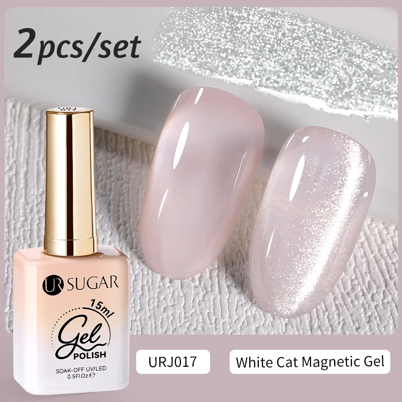 Ur Sugar White Cat Magnetic Gel 15ml 2pcs Kit Set Moonlight Glitter