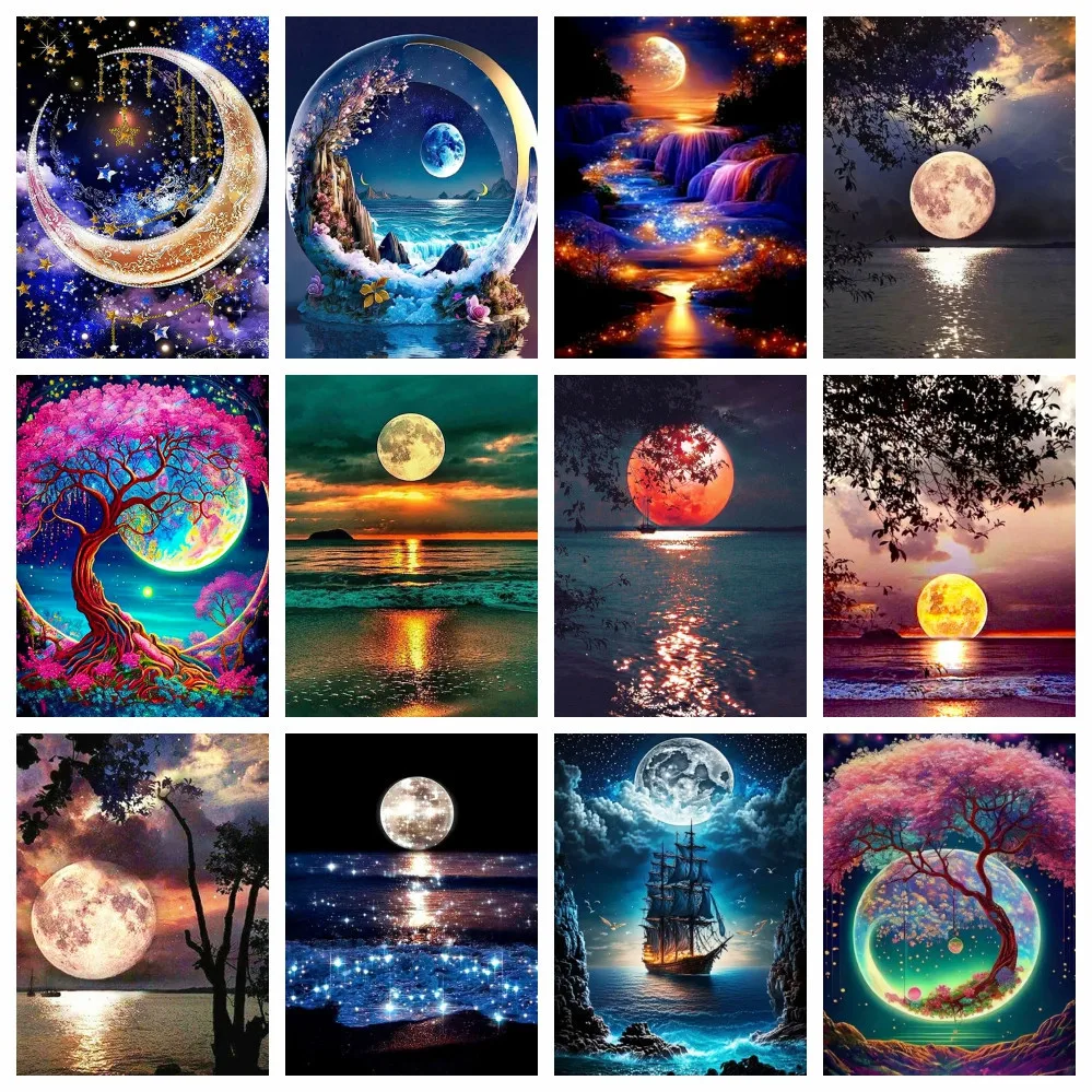 AZQSD Diamond Painting 5d Moon Landscape Cross Stitch Embroidery Sale ...