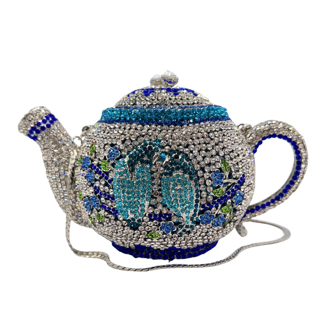 XIYUAN Women Teapot Shaped Blue Rhinestone Evening Bag Luxury Gorgeous ...
