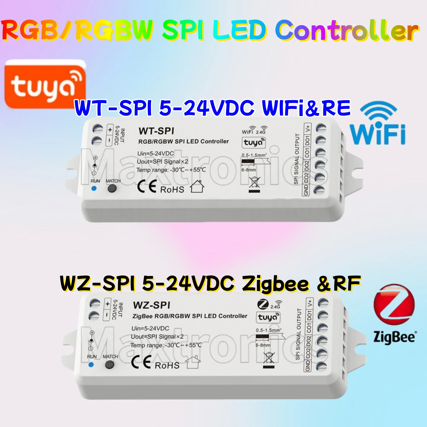 WT-SPI/WZ-SPI Tuya WiFi Zigbee+RF SPI LED Controller DC5V-24V WS2811 ...