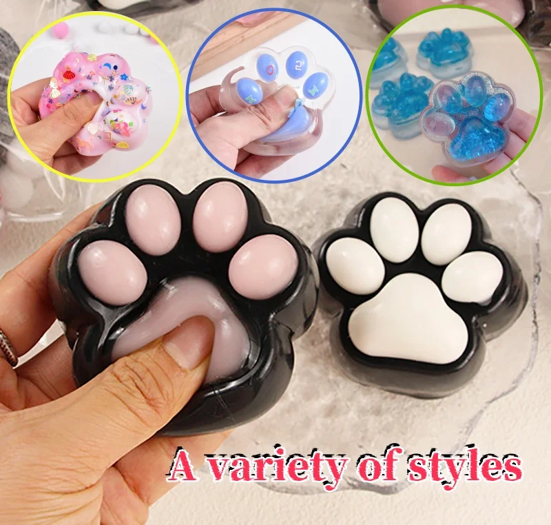 Cartoon Cat Claw Squeeze Pinching Transparent Toy Cute Cat Paw Slow ...
