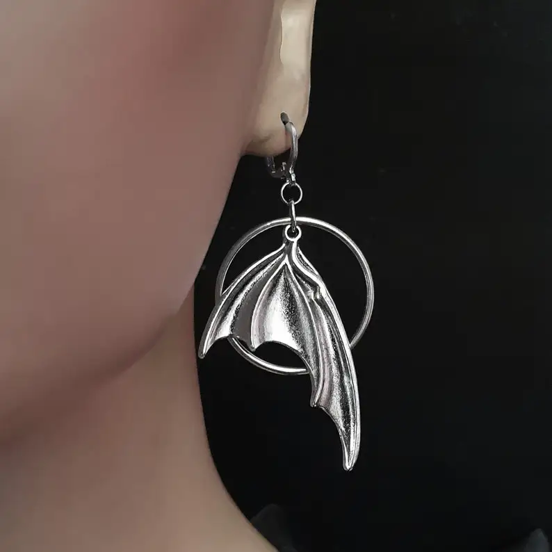 Large Bat Wings Dangling Earrings, Classic Gothic Vampire Bat Wing Earrings, Nu Goth Witchy ...