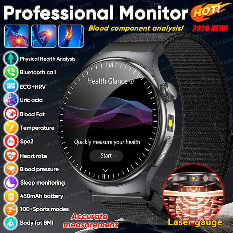 2026 New Micro Physical Examination Health SmartWatch Men ECG Uric Acid ...