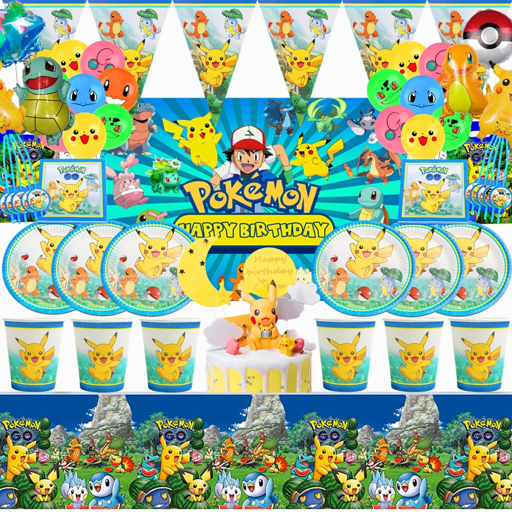 Pokemon Theme Kids Birthday Party Decorations Disposable Tableware Set ...
