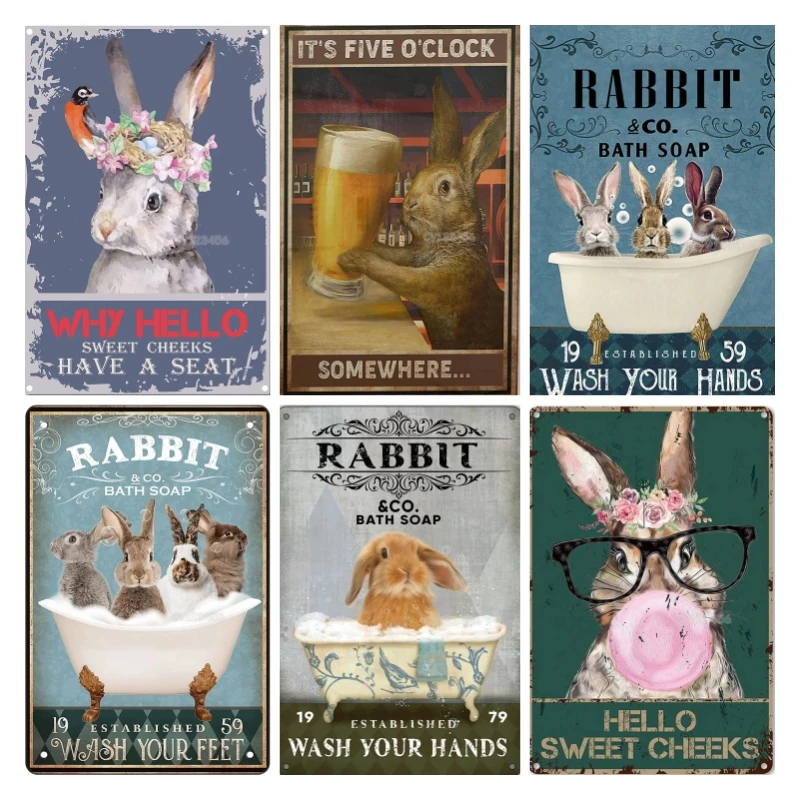 Funny-Vintage-Metal-Bunny-Tin-Sign-Beware-of-The-Rabbit-Bunny-Lover ...