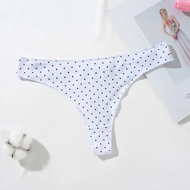 Women's Thongs Low-Rise Cotton Panties Sexy Underwear Dot Pattern G ...