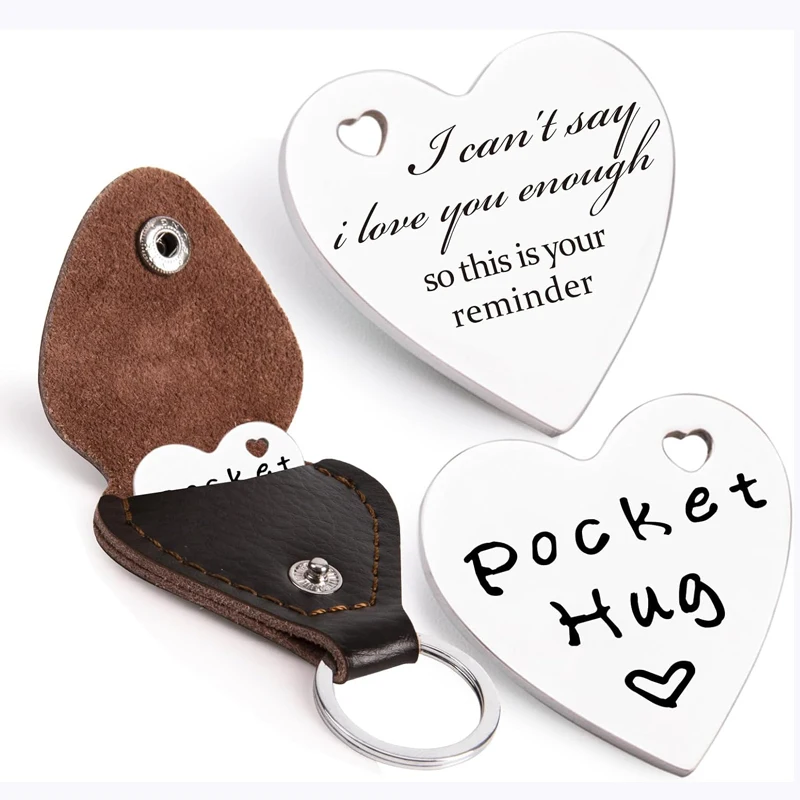 Pocket Hug Leather Keychain,Double Sided Miss You Long Distance ...