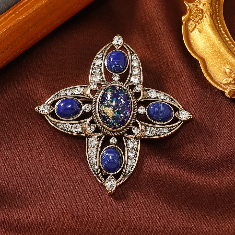 New Vintage Luxury Palace Rhinestone Cross Brooches For Women Men Retro ...