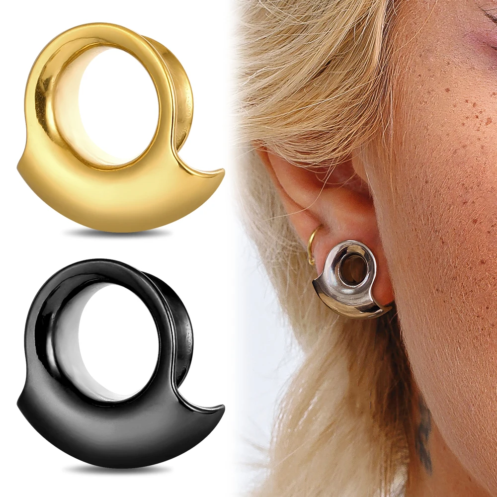 Giga 2 PCS Classy Ear Plugs Tunnels Stretcher Hollow Stainless Steel ...