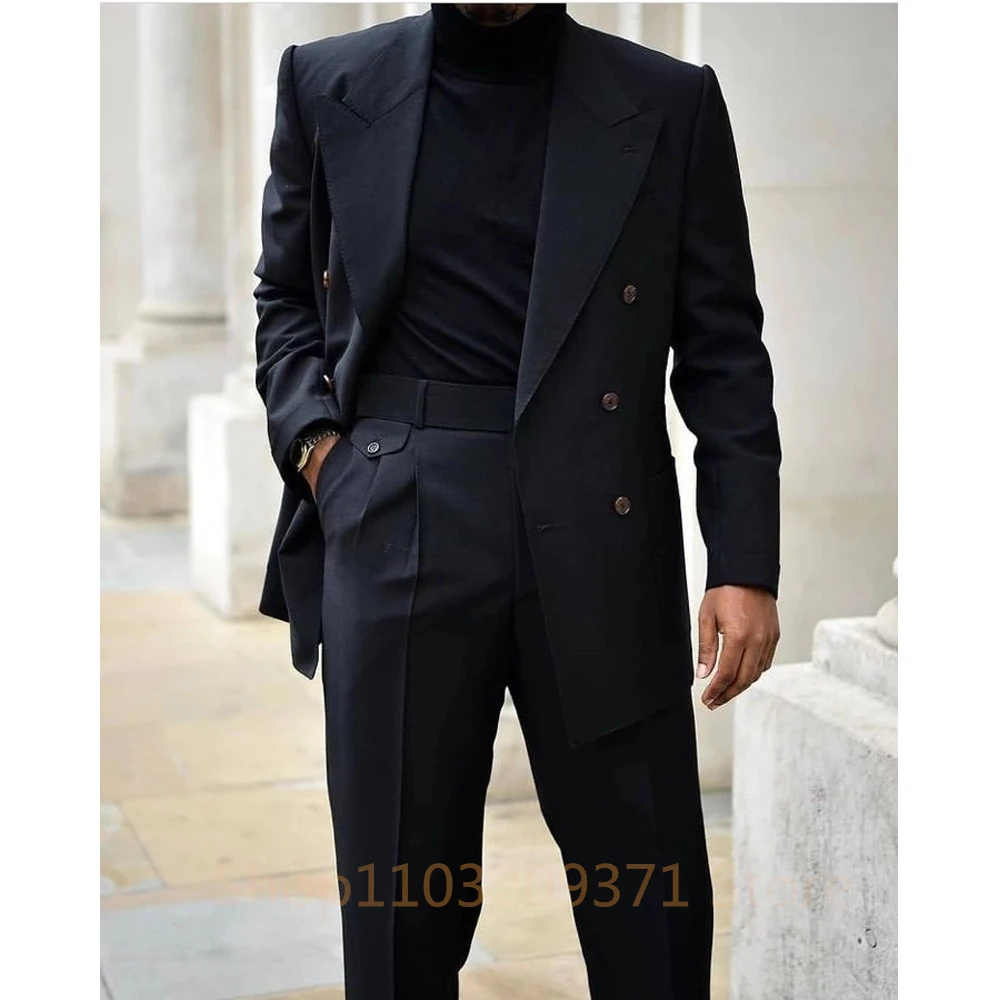 High-Quality-Suits-for-Men-Black-Fashion-Peak-Lapel-Double-Breasted ...