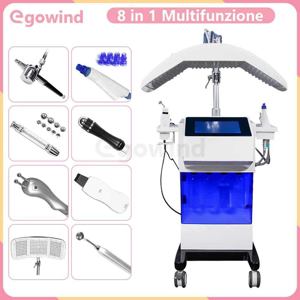 다기능 페이셜 스파 시스템 하이드로 박피술 광자 빛 산소 인젝터 바이오 폴라 하이드라 페이셜 스킨 케어 기계 8 In 1