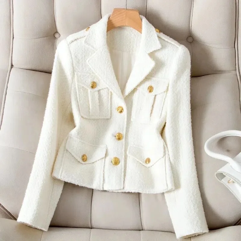 4XL Fashion White Blazer Suit collar small fragrance Jacket high ...