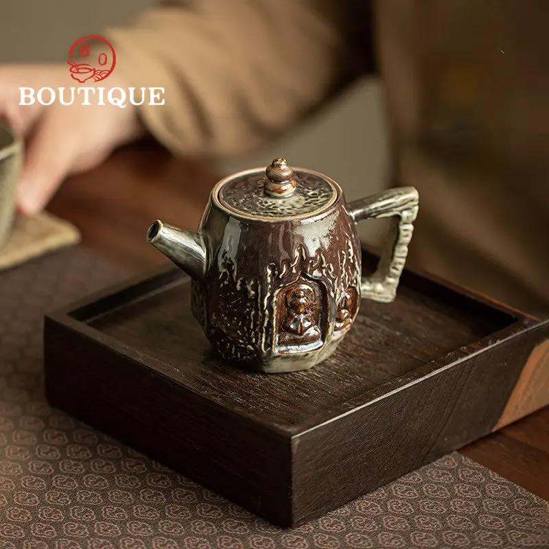 Dunhuang-Kiln-Retro-Teapot-Stone-Pottery-Hand-made-Beam-Side-Handle-Pot ...
