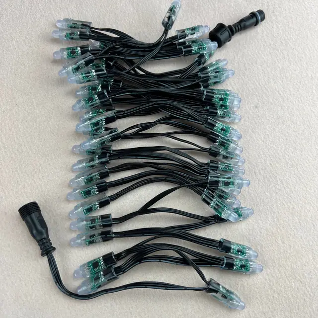 50pcs/set bullet regulated DC12V addressable 12mm WS2811 RGB led pixel node;BLACK 18AWG)wire ...