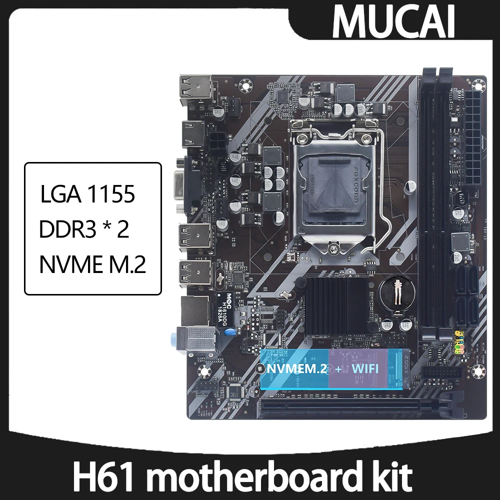 MUCAI H61 Motherboard LGA 1155 Kit Compatible With Intel Core CPUs 2nd And 3rd Generations ...
