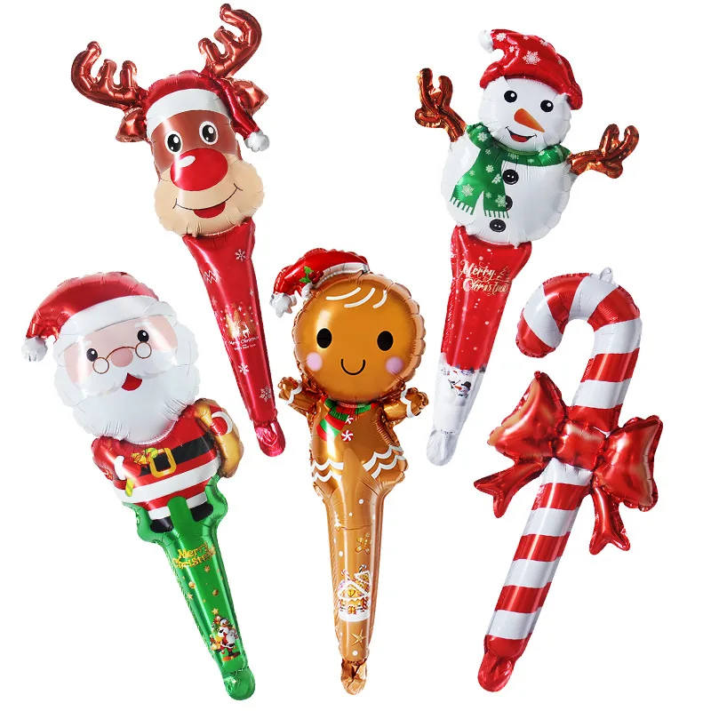 5/10pcs Christmas Foil Balloons Santa Claus Strike Stick Ballon Snowman ...