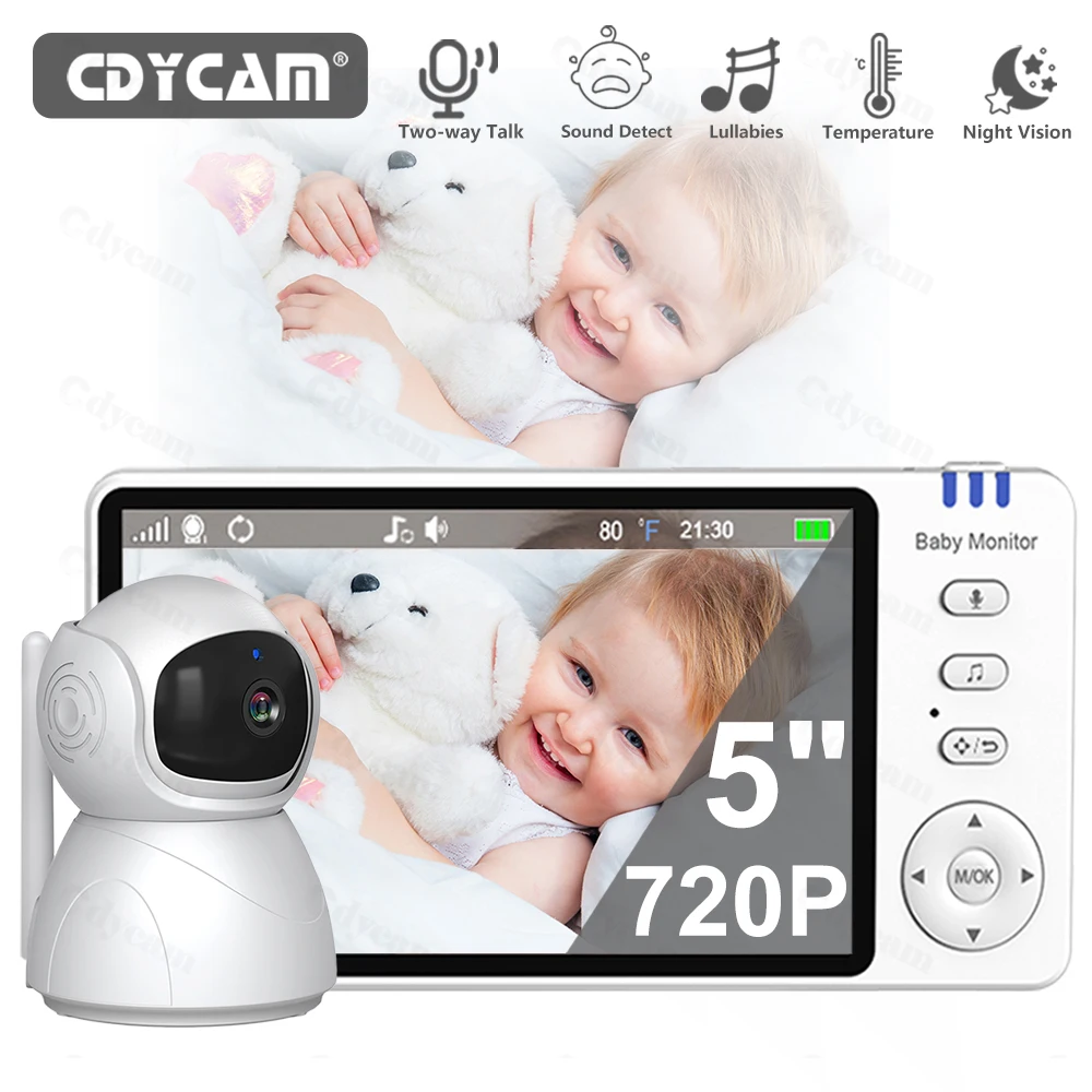 5"IPS Video Baby Monitor With Pan Tilt Child Camera Wireless 2-Way ...