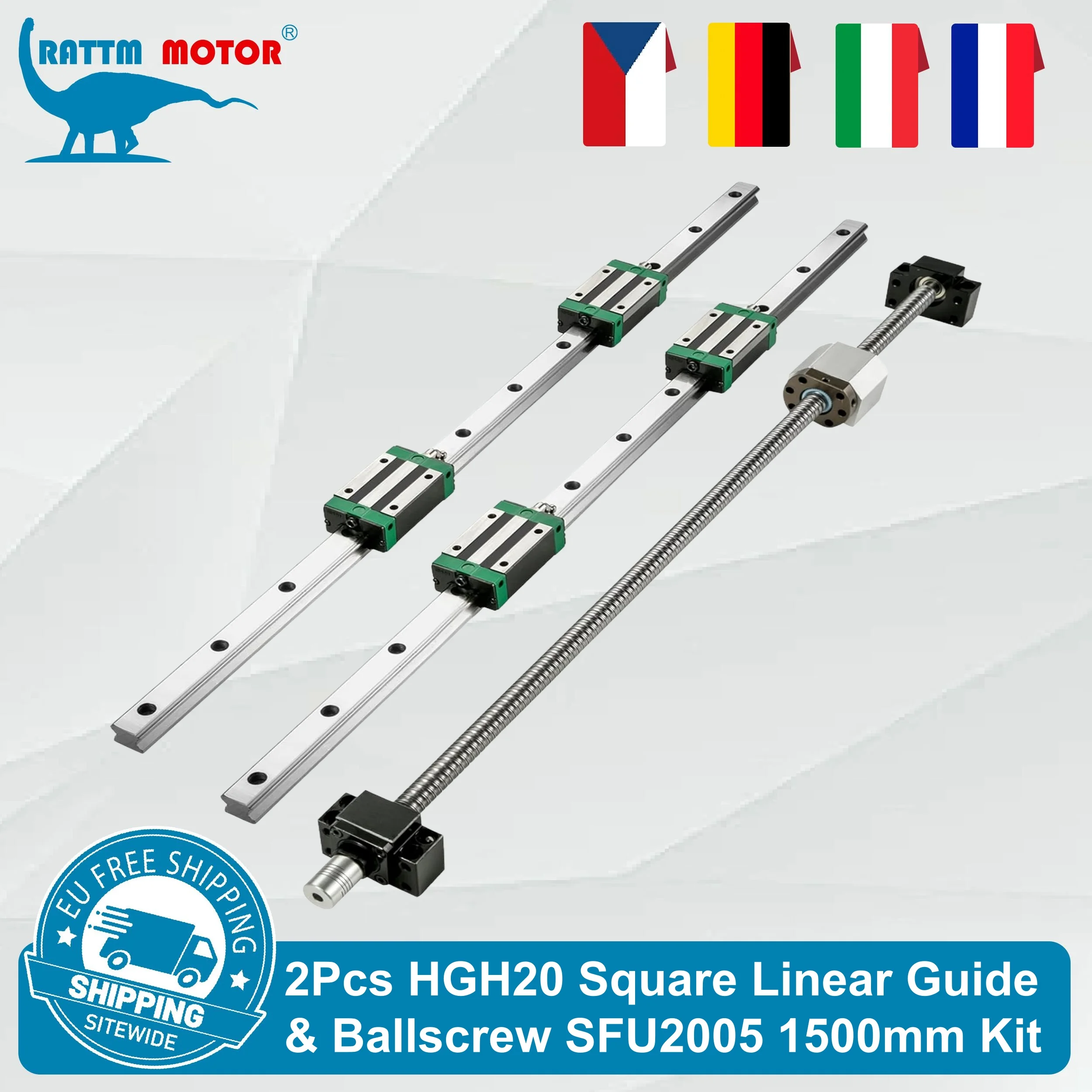 【EU Free VAT】2Pcs HGH20 Square Linear Guide 1500mm & 1P Ballscrew ...